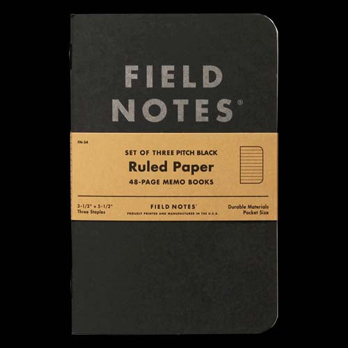 Field Notes Pitch Black - Ruled (Pack of 3)
